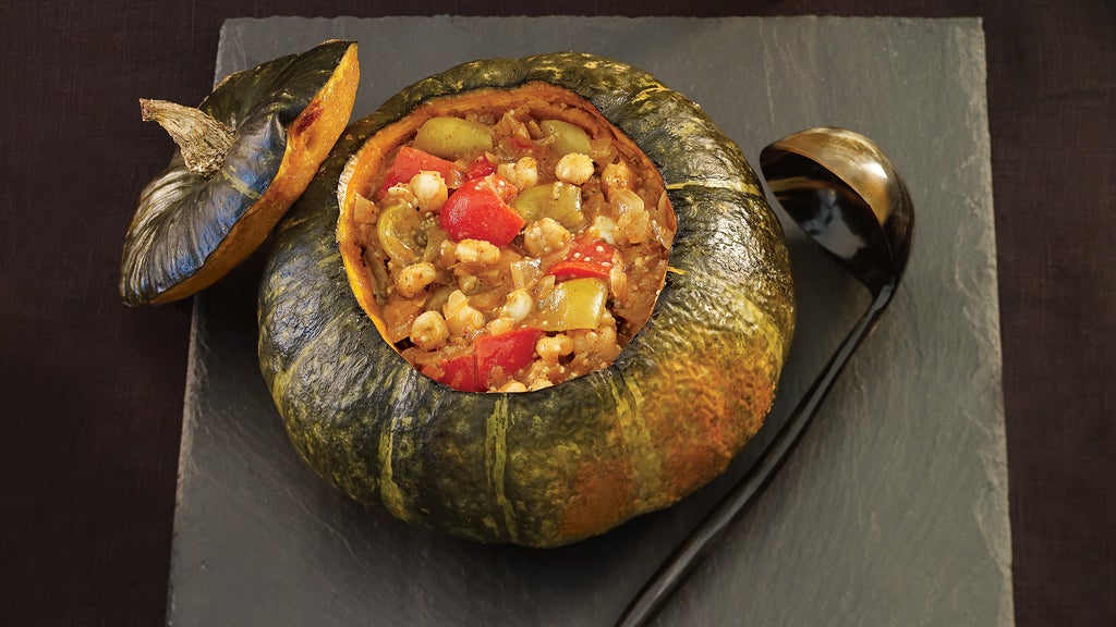 Spicy Fall Stew Baked in a Pumpkin Recipe