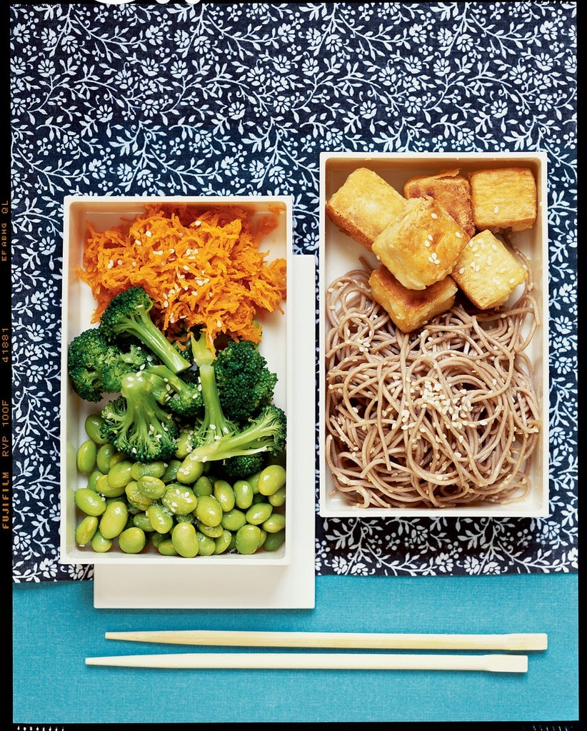 Stir-fried Tofu Bento Box with Sesame Soba Noodles and Ginger-Carrot ...