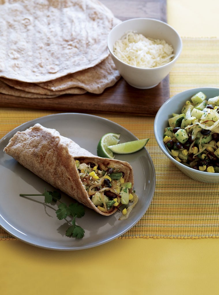Corn, Chayote, and Green Chile Burritos Recipe