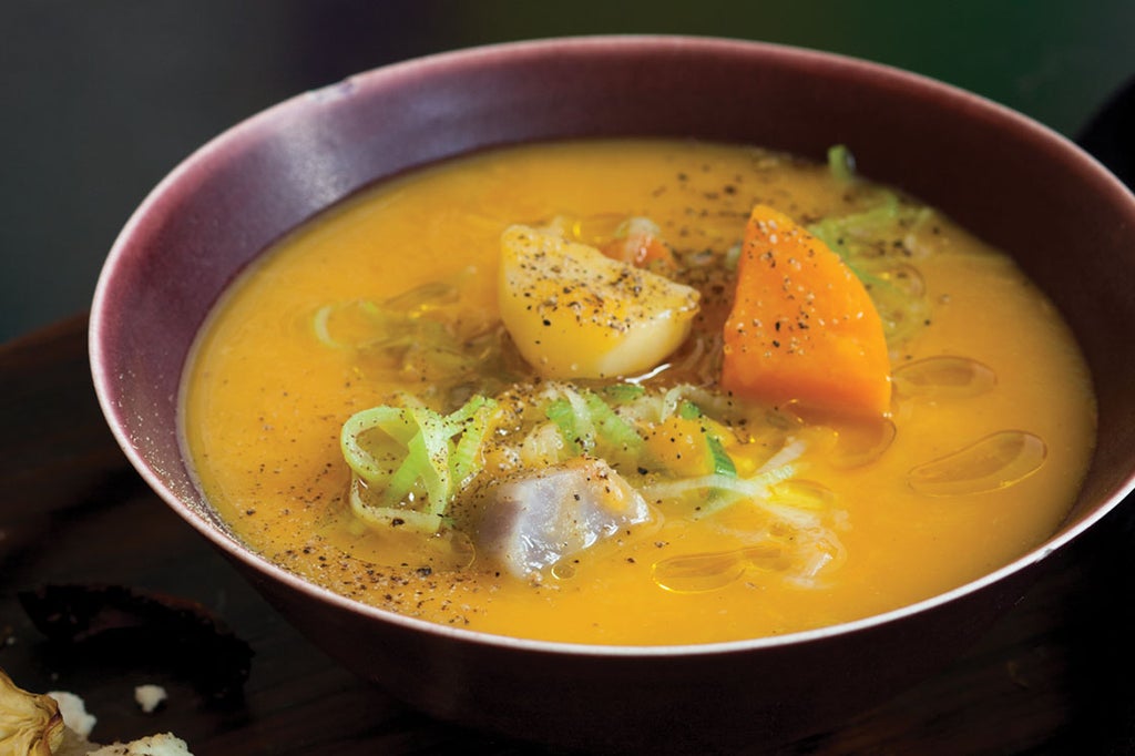 Roasted Squash and Apple Chowder with Colorful Potatoes Recipe