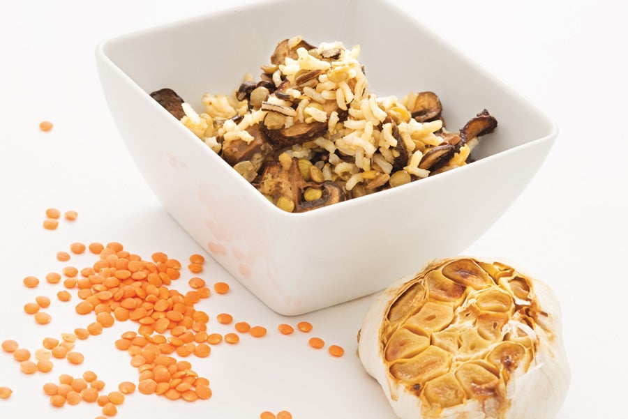 Rice with Roasted Garlic, Lentils, and Mushrooms Recipe