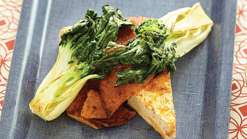 Bok Choy, Butternut Squash, and Spicy Tofu Triangles Recipe