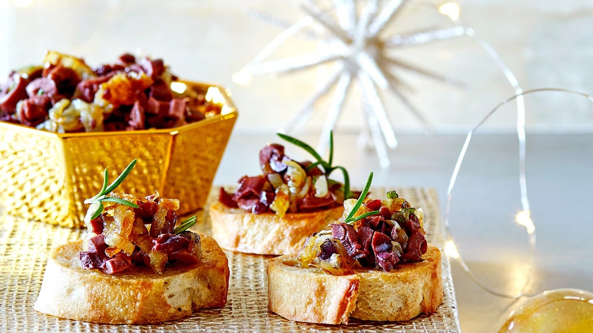 Black Olive Crostini with Caramelized Onions