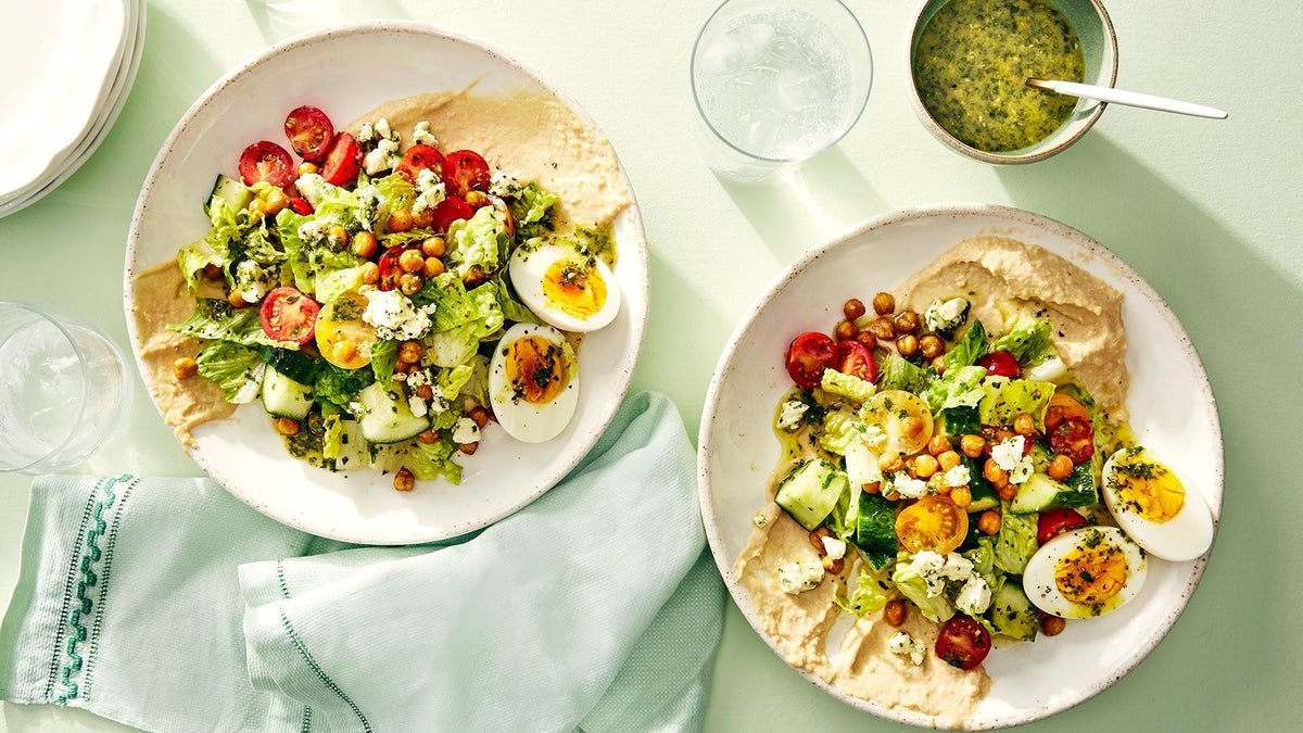 Hummus Salad with Crispy Chickpeas and Herbed Vinaigrette